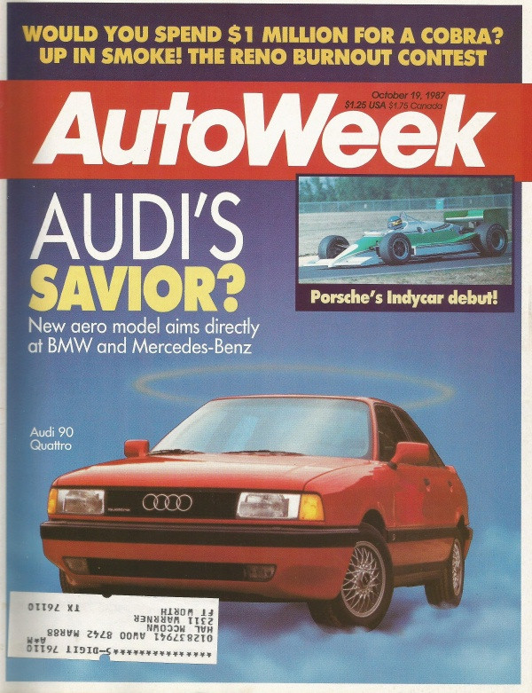 AUTOWEEK 1987 OCT 19 - AUDI 90 QUATTRO, HONDA S800, ROYALE, COBRA ...