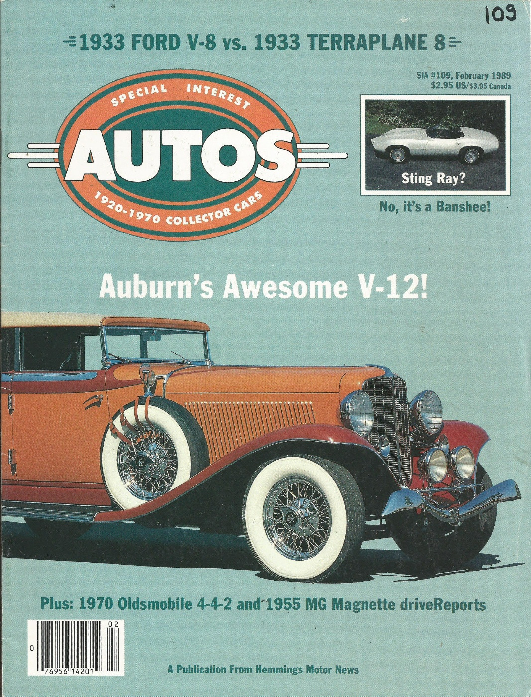 SPECIAL-INTEREST AUTOS 1989 FEB #109 - OLDS 442,BANSHEE,'55 MG MAGNETTE ...