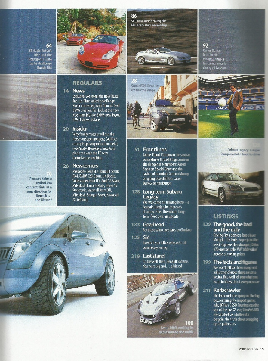 CAR MAGAZINE 2000 APR - ROADSTER & QUATTRO SPECIALS, SAINZ, KOLEOS ...