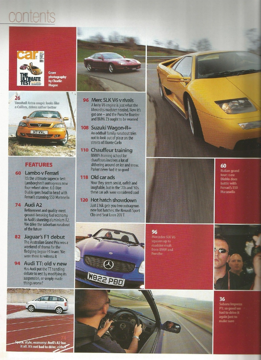 CAR MAGAZINE 2000 MAY - DIABLO v FERRARI 550, ASTRA, TT, IMPREZA P1 ...