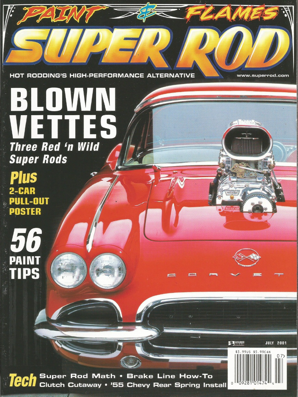 SUPER ROD 2001 JULY - BLOWN VETTES, PAINT TIPS, MAKEN BRAKE LINES ...